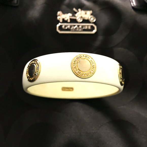 Coach vintage | Jewelry | Coach Vintage White Bangle With Goldtoned ...